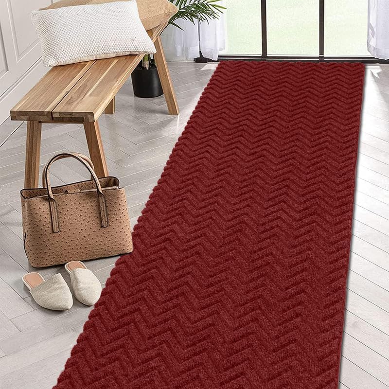 LITA Crease Red Hallway Runner Rug