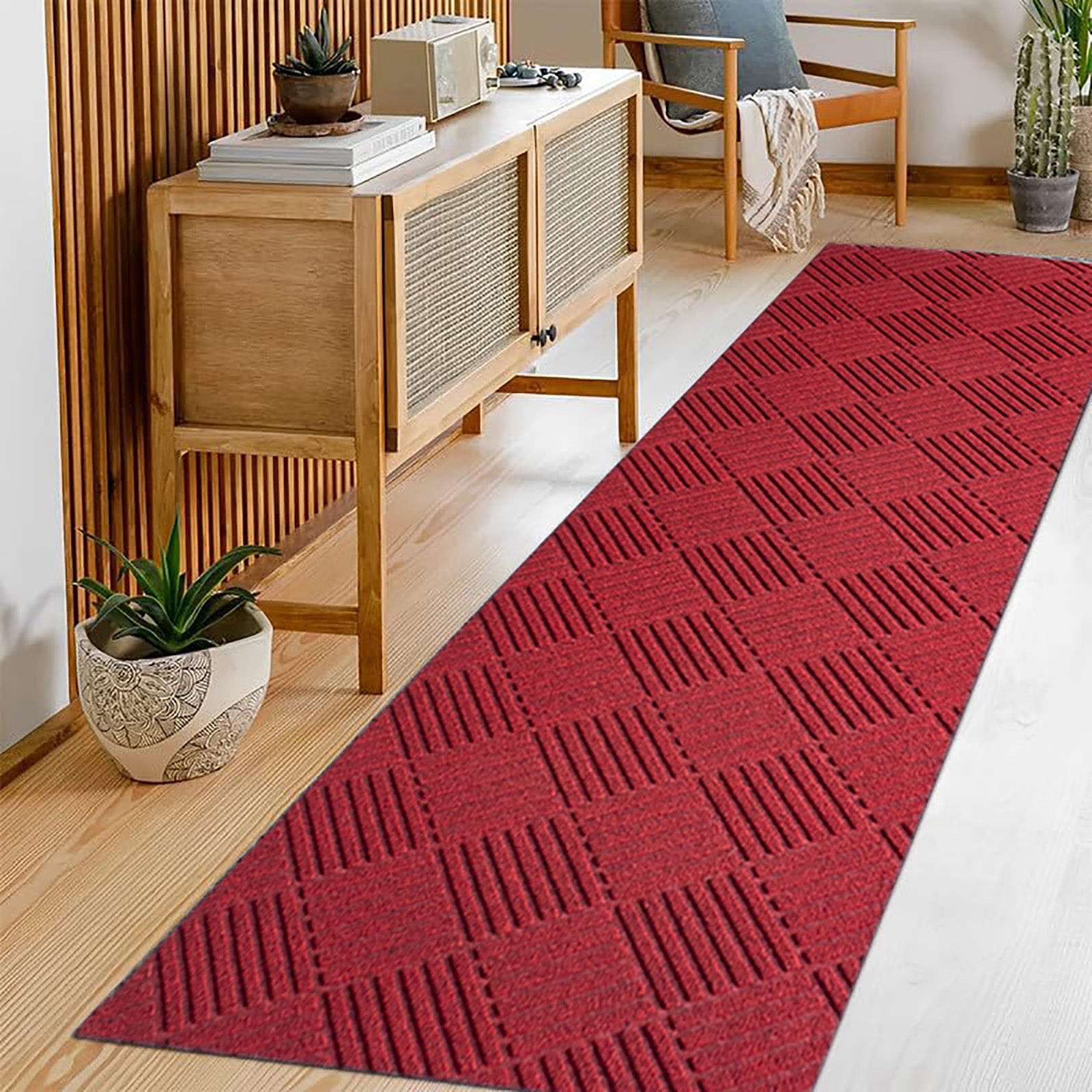 LITA Red Hallway Runner Rug
